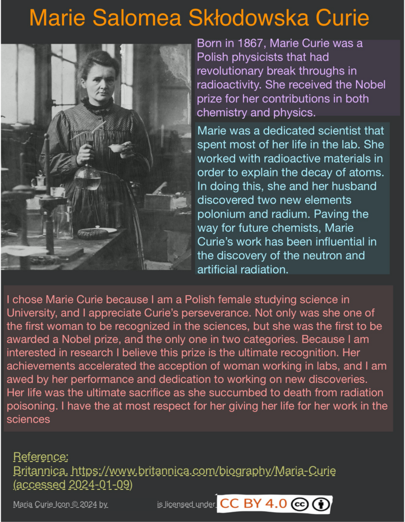 Marie Salomea Skłodowska Curie – Relating to Role Models
